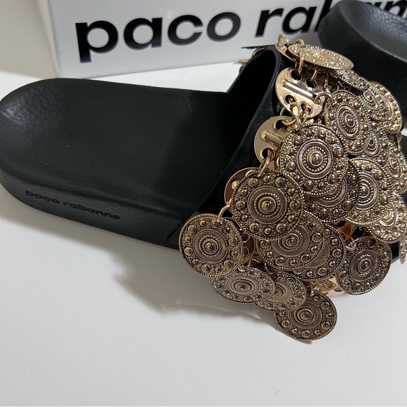 Paco Rabanne | Shoes | Paco Rabanne Tresor Pool Sandals With Aged Metal ...